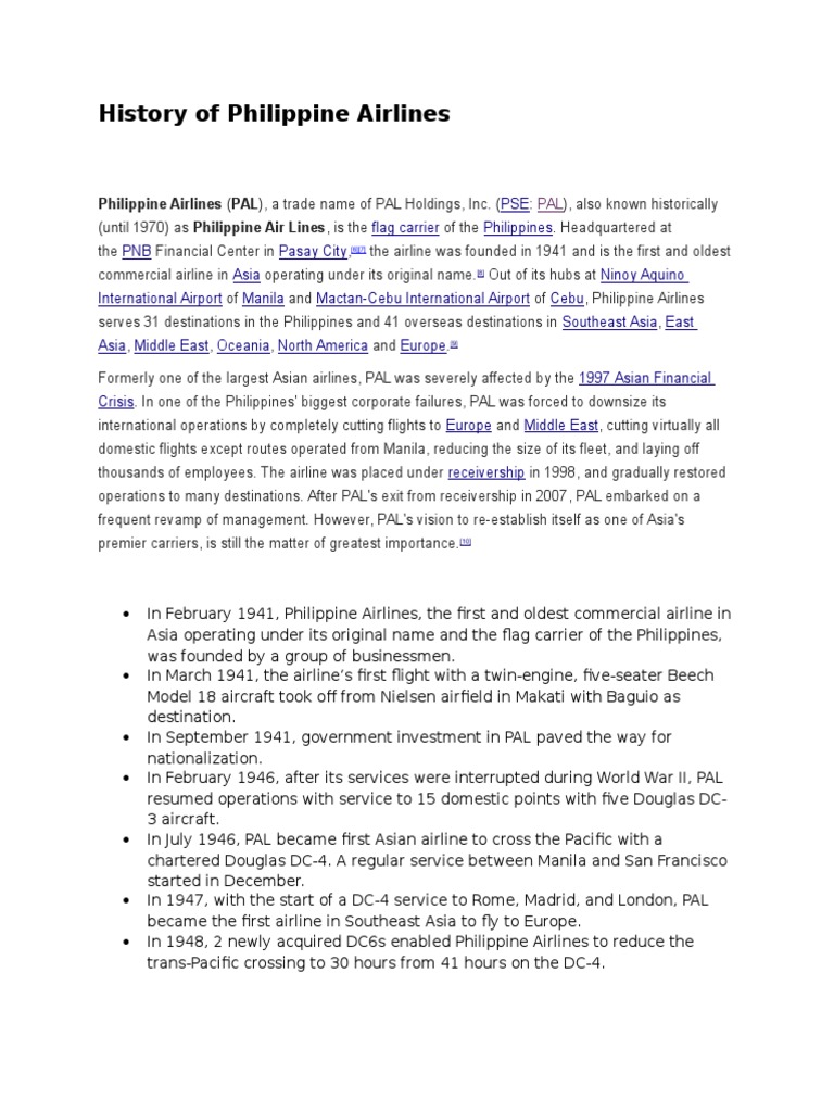 History of Philippine Airlines | PDF | Airlines | Aeronautics