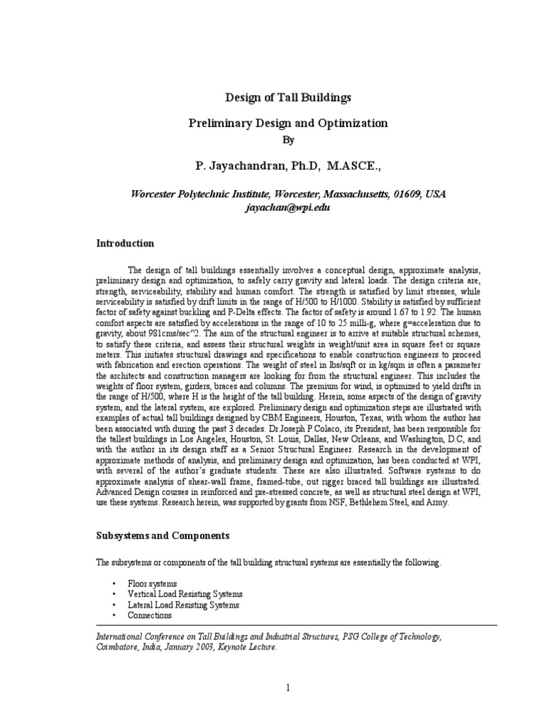 Design of Tall Buildings - Prelim. Design & Optim PDF | PDF | Framing (Construction) | Truss
