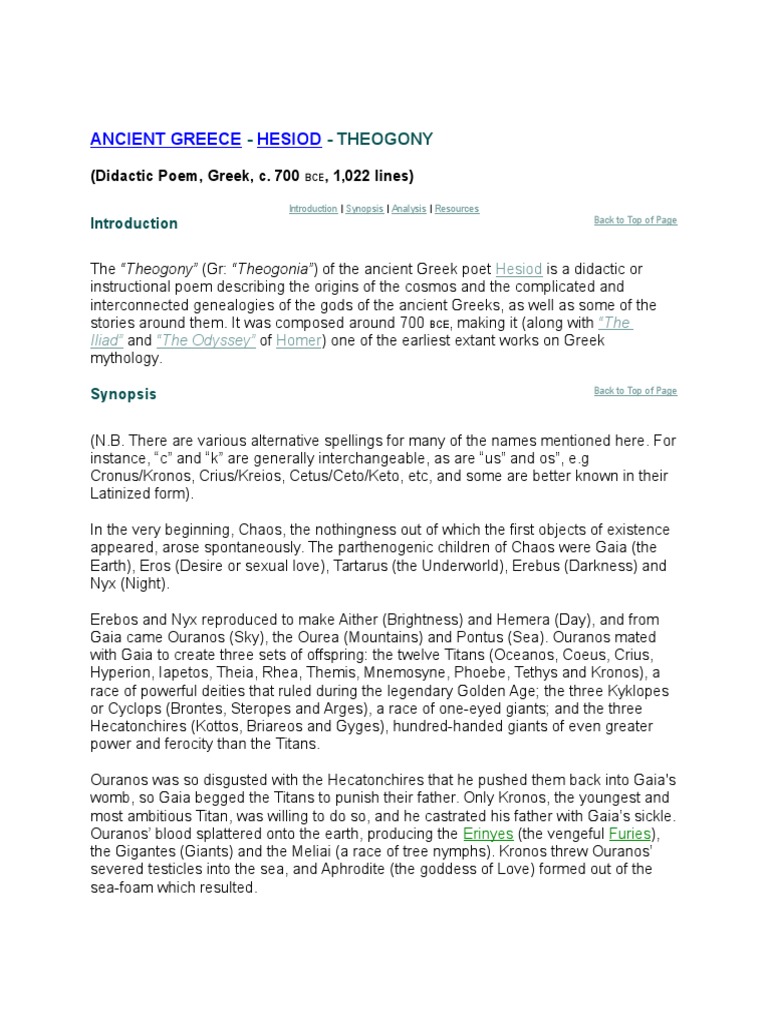 An In-Depth Genealogy of Ancient Greek Gods and Titans: Hesiod's ...