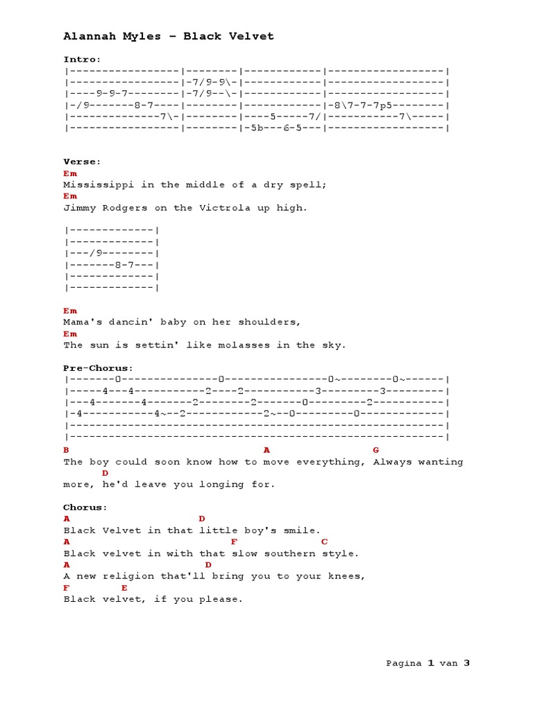 Black Velvet Guitar Tabs and Chords | PDF