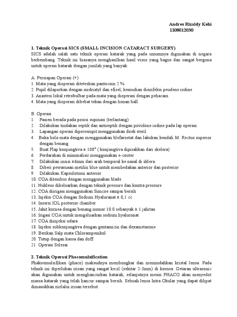 Teknik Operasi Katarak: SICS, Phaco, ICCE, ECCE | PDF | Sains & Matematika