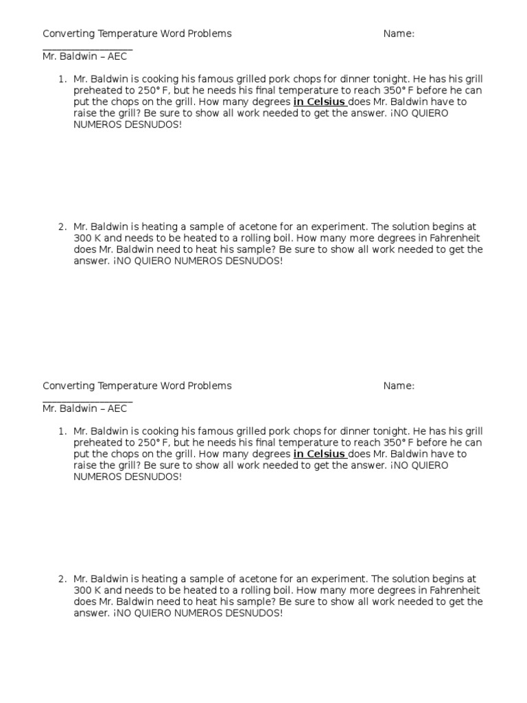 Temperature Conversion Word Problems | PDF | Fahrenheit | Meteorology