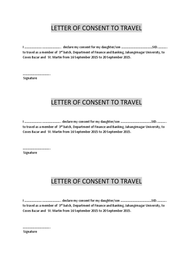 Letter of Consent To Travel | PDF