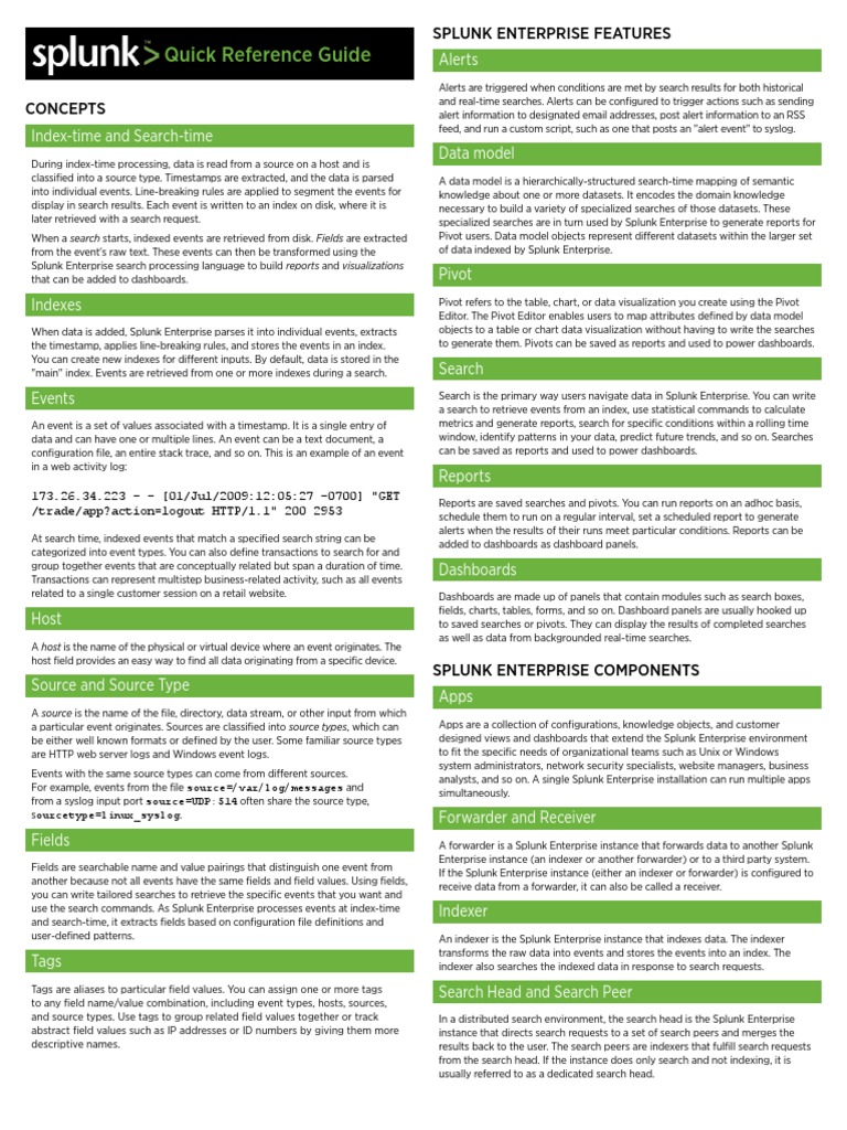 Splunk Quick Reference Guide PDF | PDF | Search Engine Indexing | Tag (Metadata)