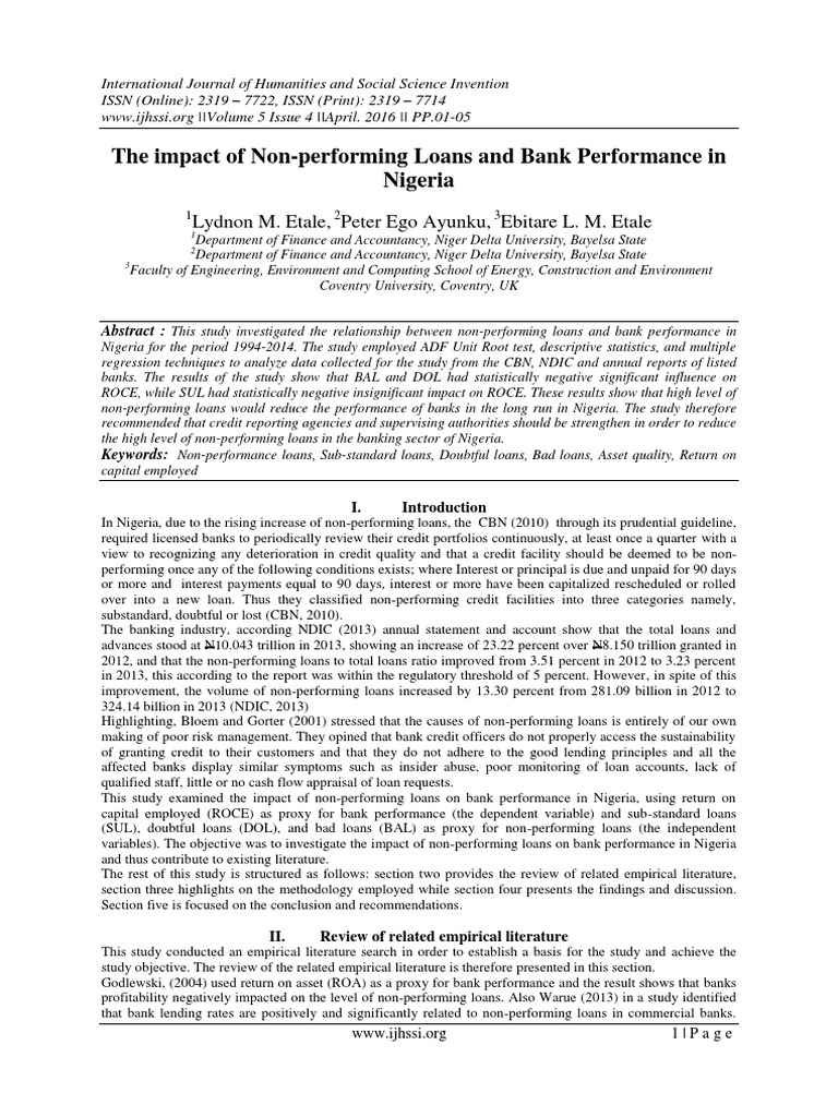 Non-Performing Loans Impact on Nigerian Banks | PDF | Finance & Money ...