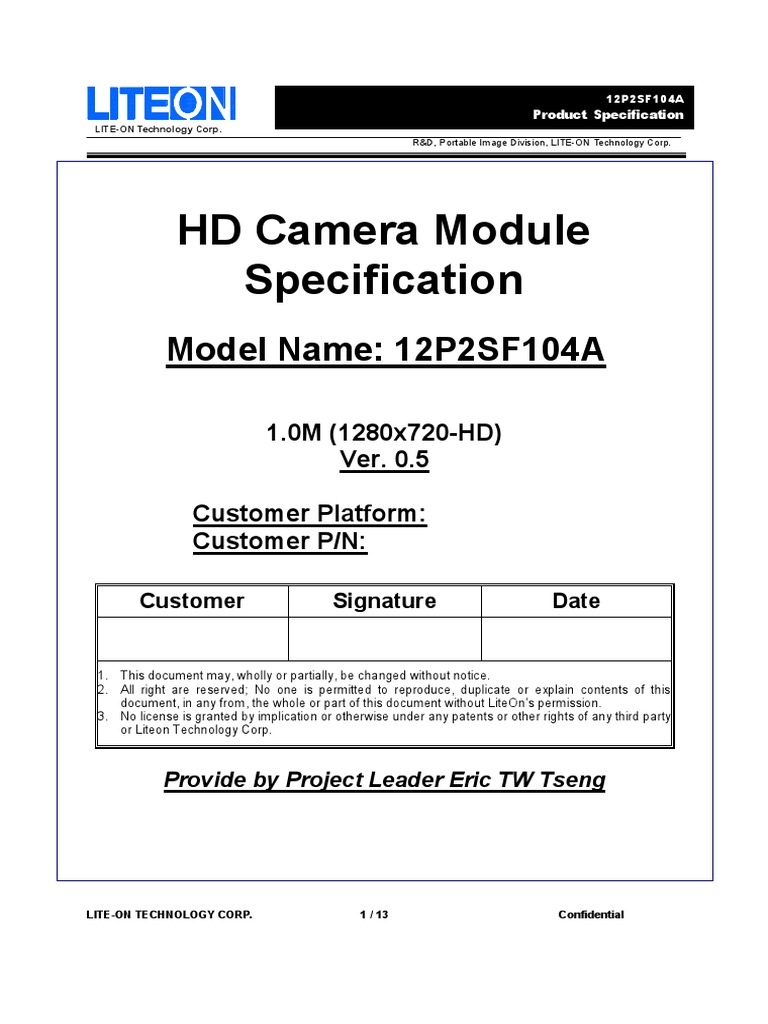 Liteon Camera ModulePK40000QW00 | PDF | Color Balance | Usb