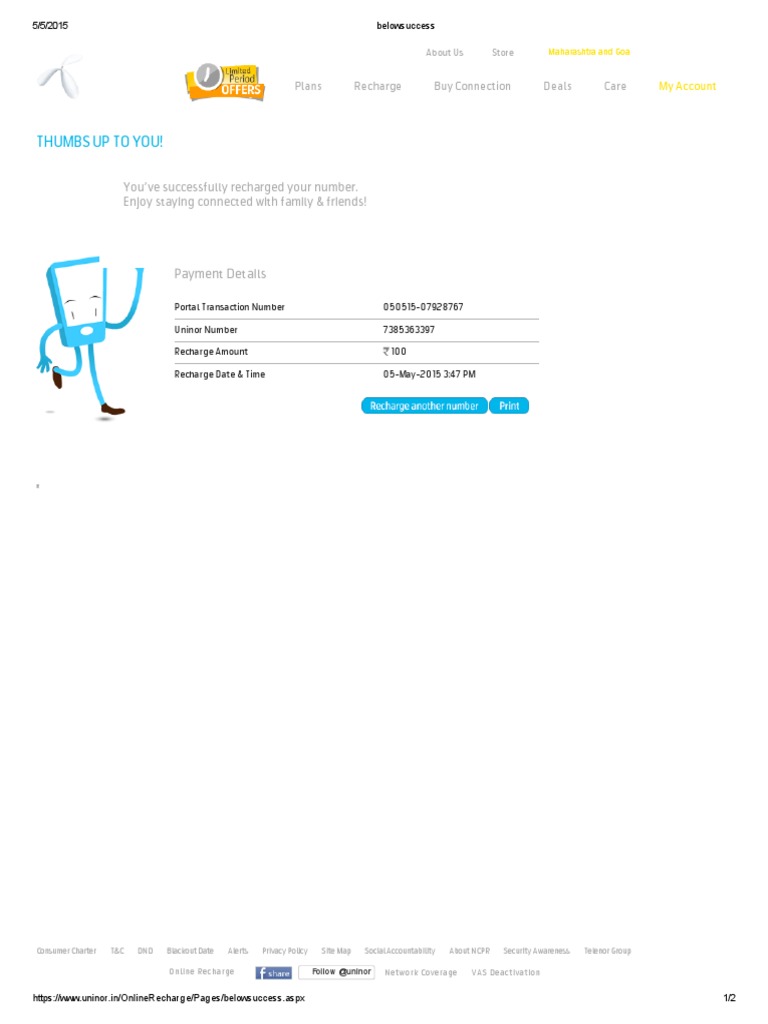 Uninor Prepaid Mobile Recharge Success | PDF