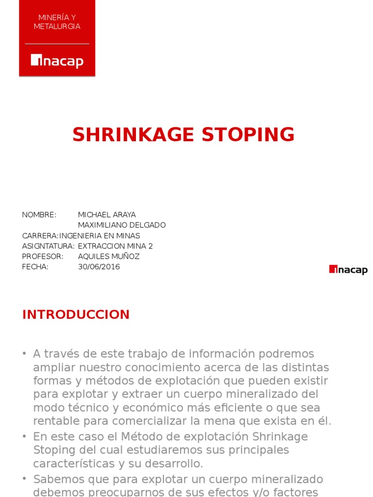 Shrinkage Stoping | PDF | Minería | Materiales naturales