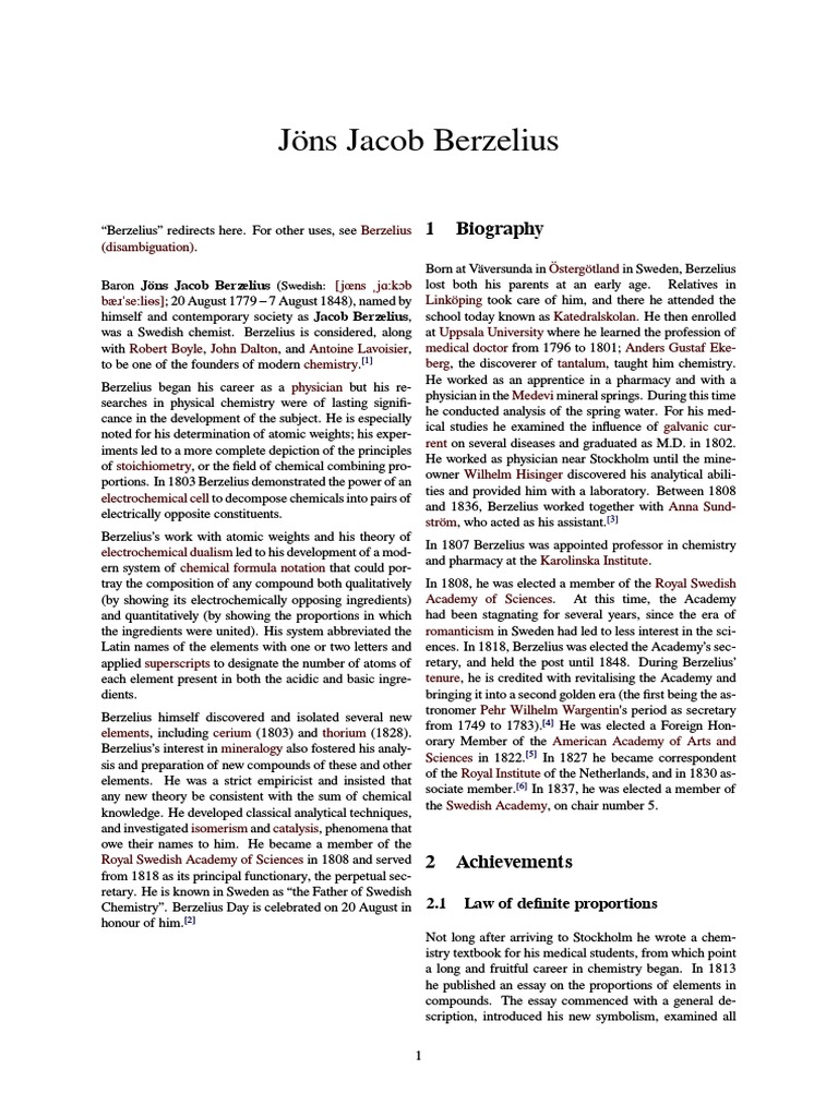 Jöns Jacob Berzelius | PDF | Atoms | Physical Sciences