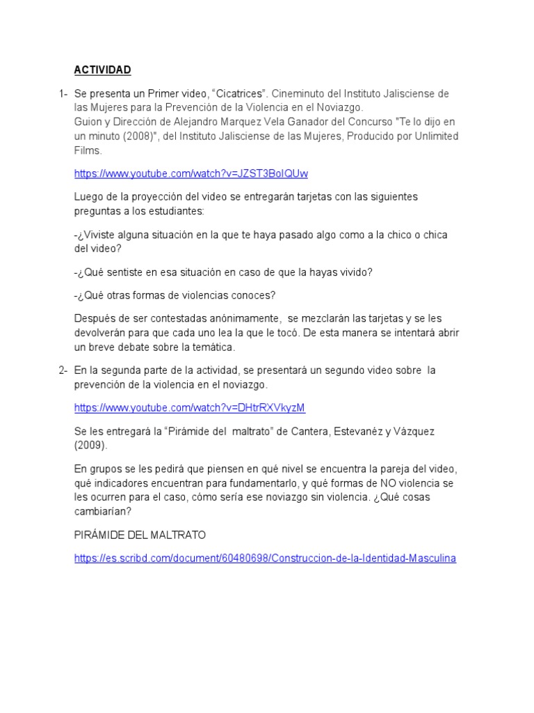 Actividad Sobre Violencia en El Noviazgo para Adolescentes | PDF