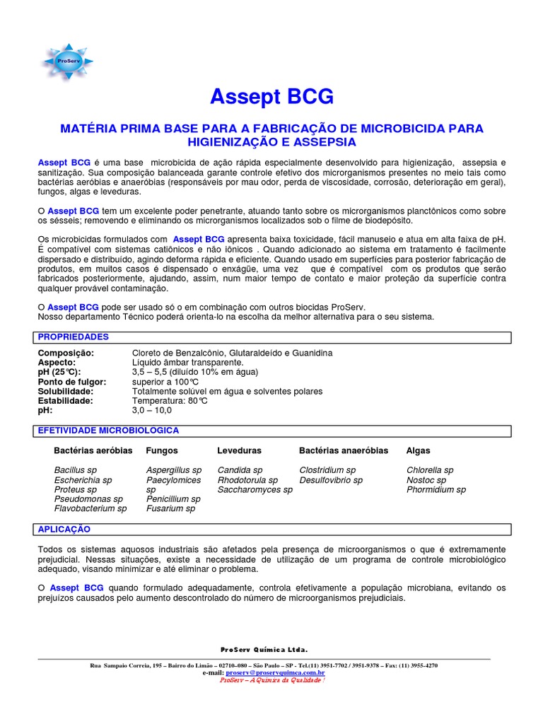 Assept BCG - Matéria Prima Base para Microbicidas PDF | PDF | Embalagem ...
