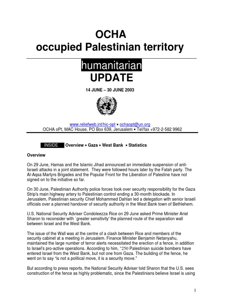 Ocha Occupied Palestinian Territory: Humanitarian | PDF | Gaza Strip ...