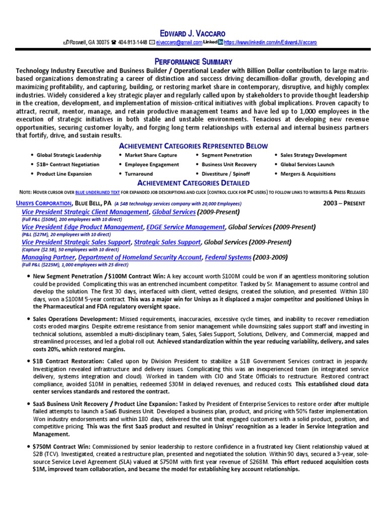 Chief Strategy Officer CIO in Atlanta GA Resume Edward Vaccaro | Chief ...