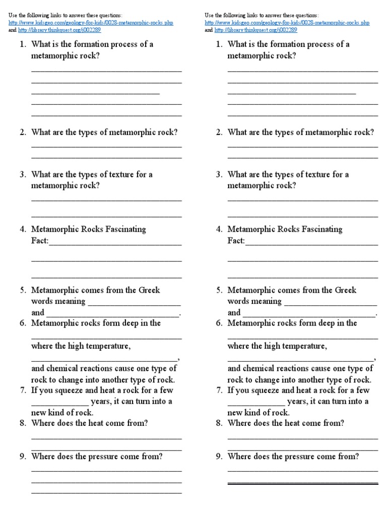 Metamorphic Rock Webquest | PDF
