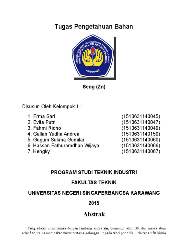 Sifat dan Pengolahan Unsur Seng (Zn) | PDF
