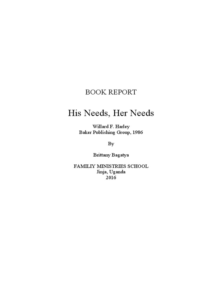 His Needs, Her Needs Book Report | PDF | Wife | Husband