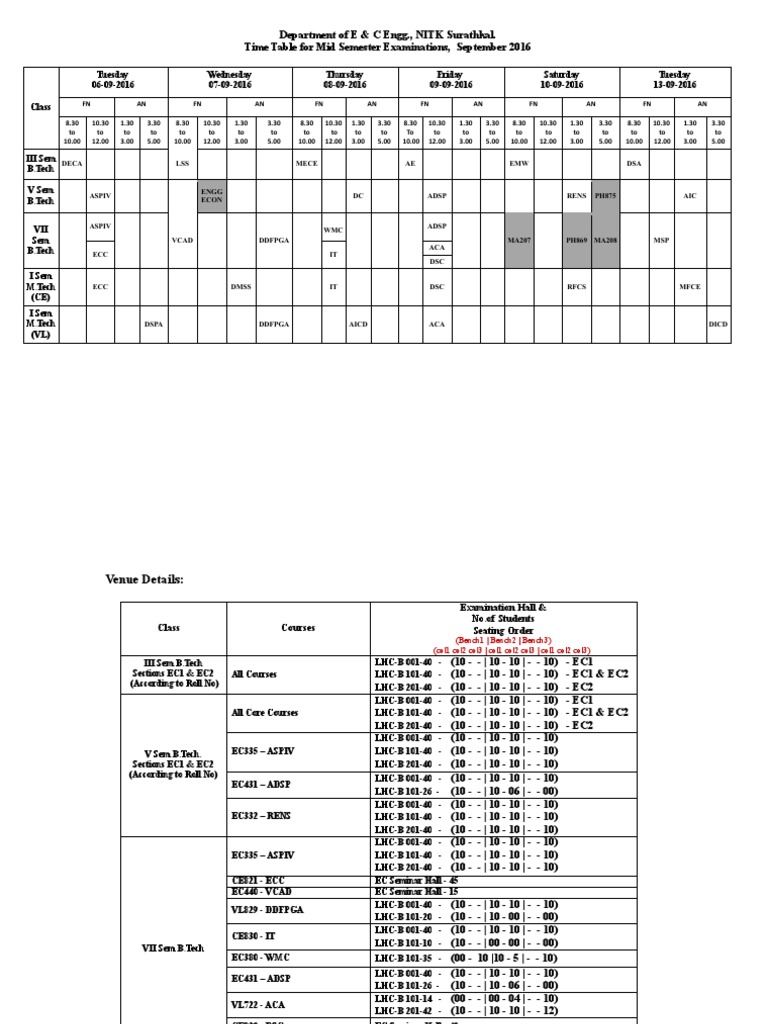 ECE Midsem Updated Timetable Sept2016 | PDF