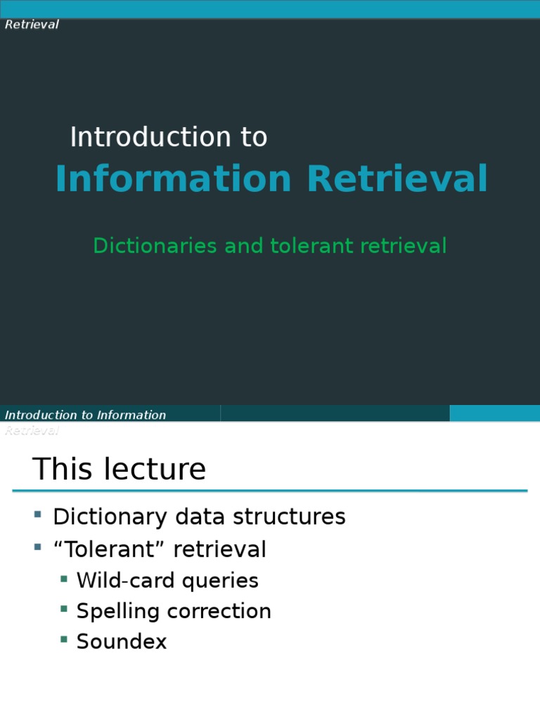 Lecture 5-Dictionaries and Tolerant Retrieval | PDF | Search Engine Indexing | Information Retrieval