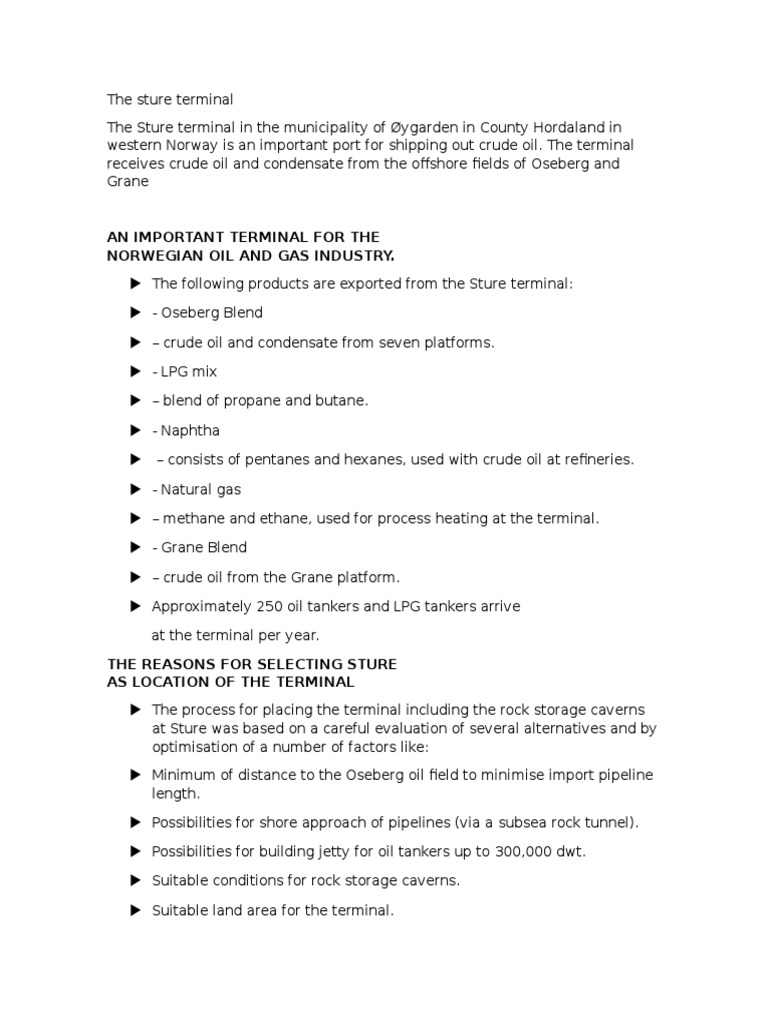 The Sture Terminal | Download Free PDF | Petroleum | Gases