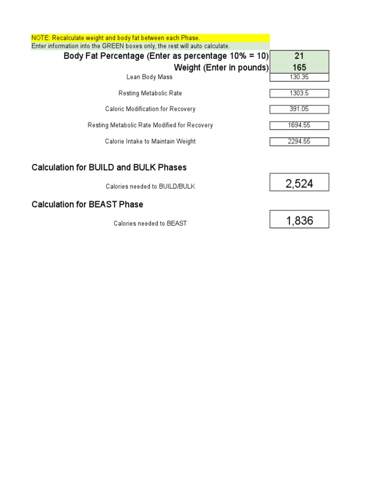 Body Beast Calorie Calculator | PDF