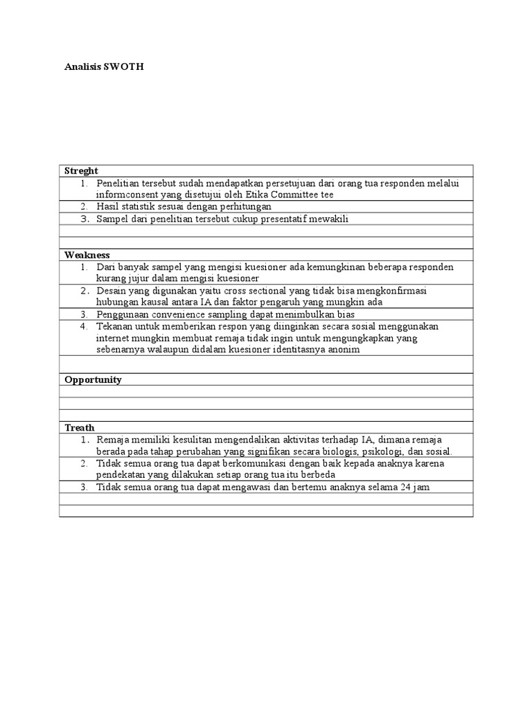 Analisis SWOTH | PDF