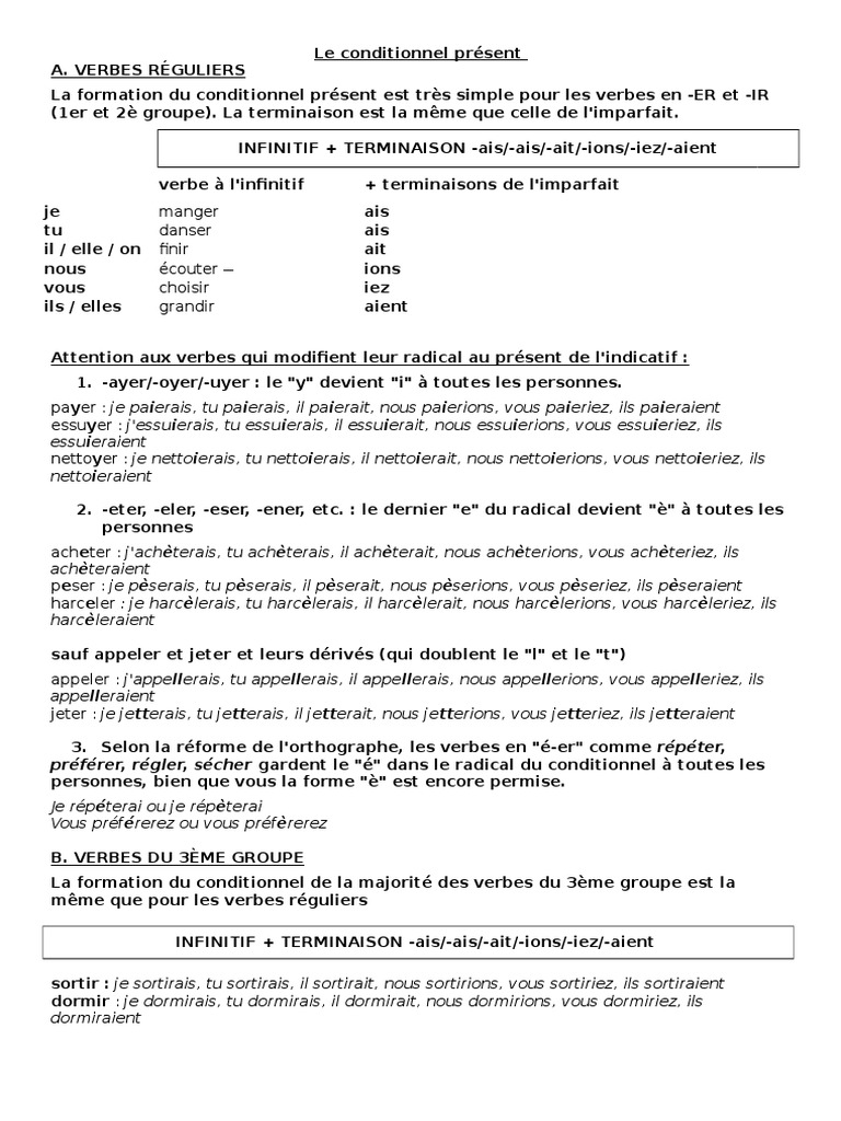 Verbes irréguliers au conditionnel présent | PDF | Règles | Relations ...