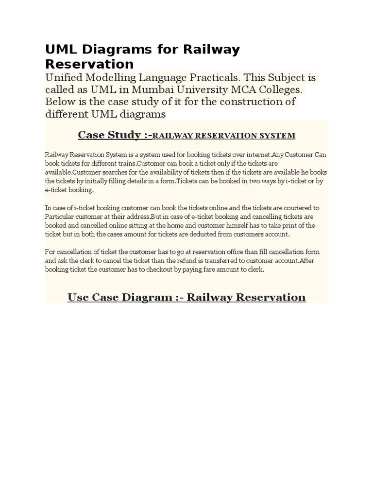 Uml Diagrams For Railway Reservation Pdf Unified Modeling Language
