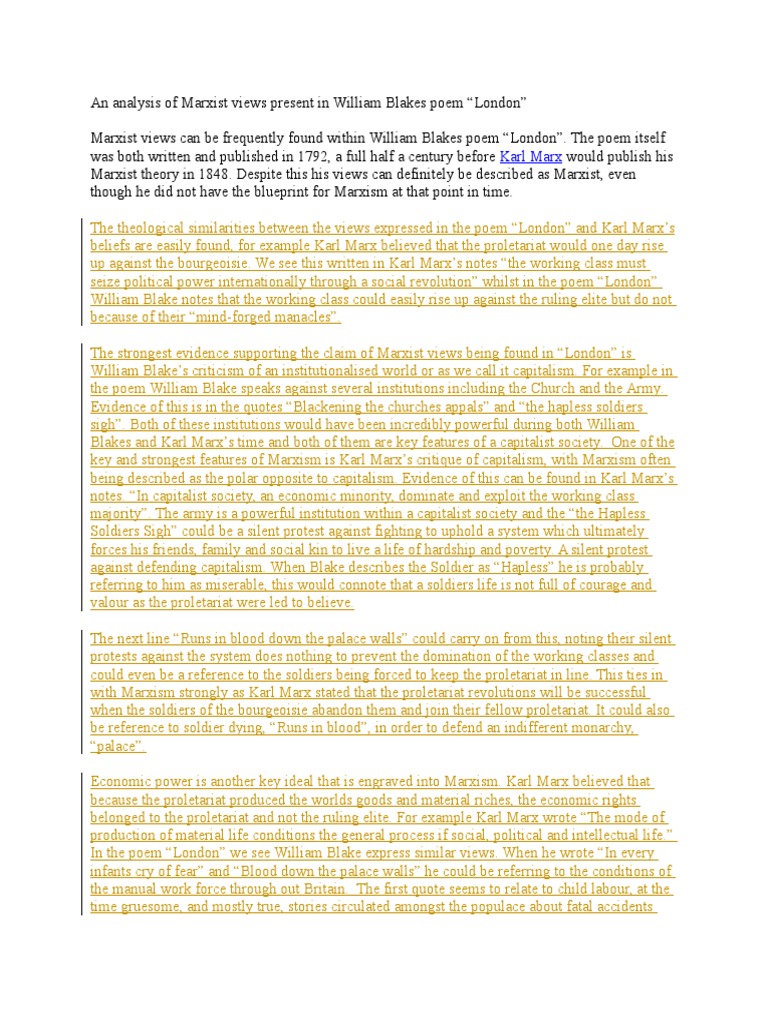 An Analysis of Marxist Views Present in William Blakes Poem | PDF ...