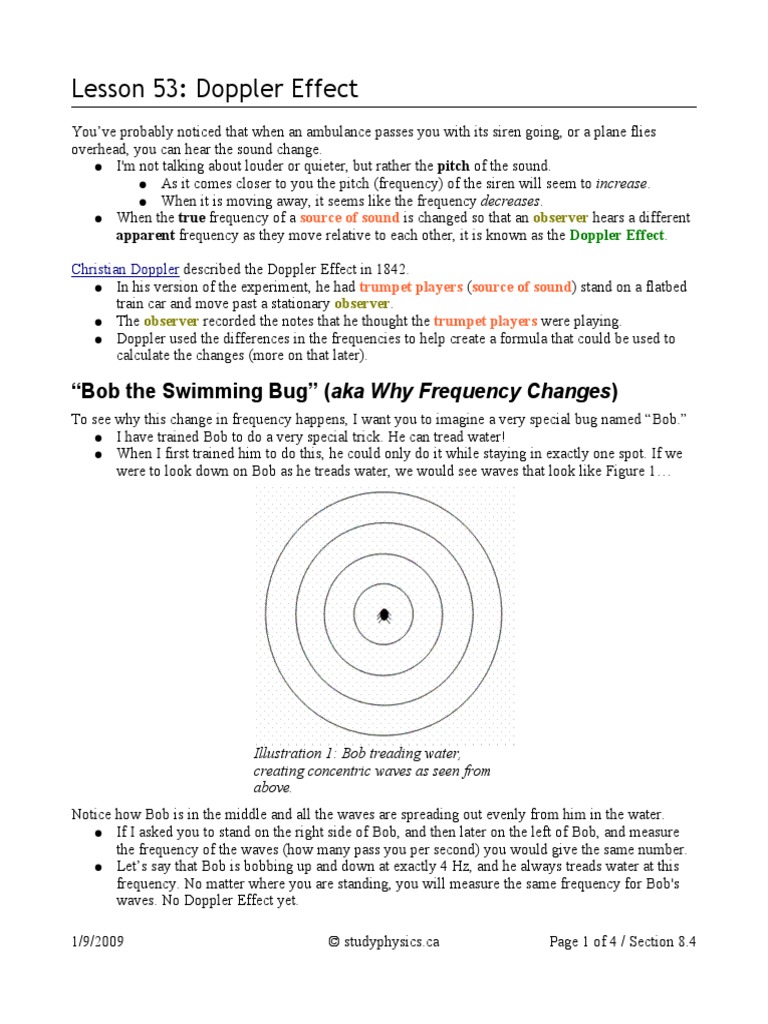 Lesson 53: Doppler Effect: "Bob The Swimming Bug" (Aka Why Frequency ...