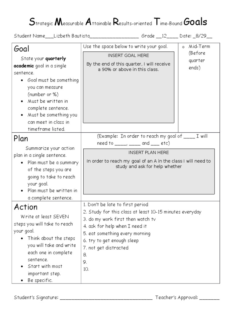 Smart Goals - Physics Period 1 q1 | PDF | Question | Semiotics