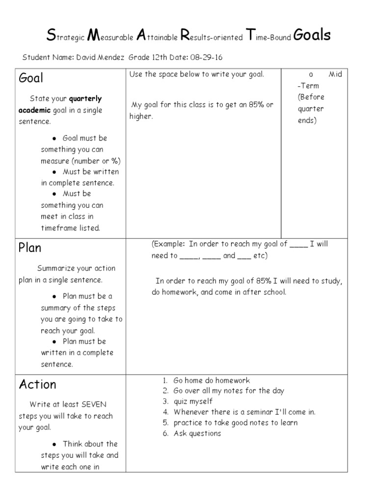 SMART Goals for Academic Success | PDF | Career & Growth