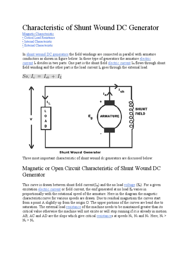 Characteristic of Shunt Wound DC Generator | Electric Generator ...