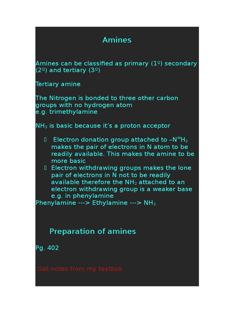Amines: Get Notes From My Textbok | PDF