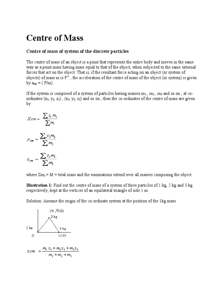 Centre of Mass of System of The Discrete Particles | PDF
