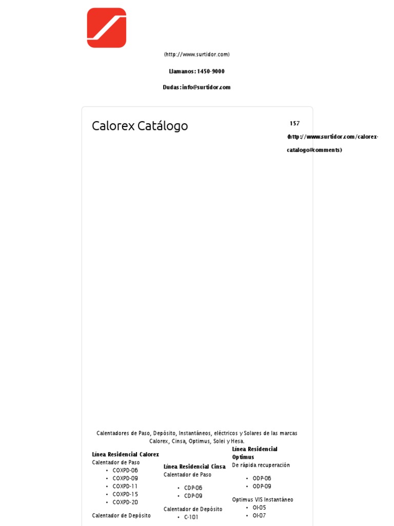 Calorex Catálogo - El Surtidor PDF | PDF | Correo electrónico | Energía ...