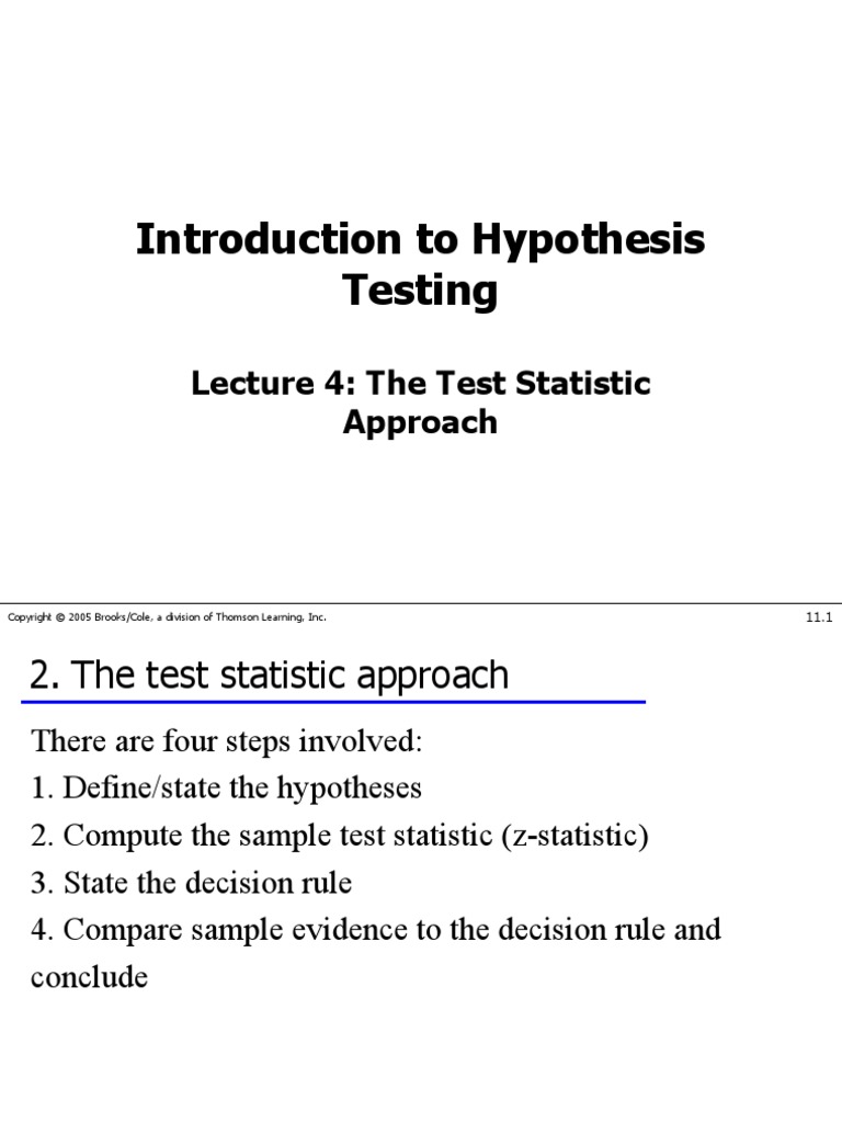 EST3672 11. Introduction To Hypothesis Testing Test Statistic Approach ...