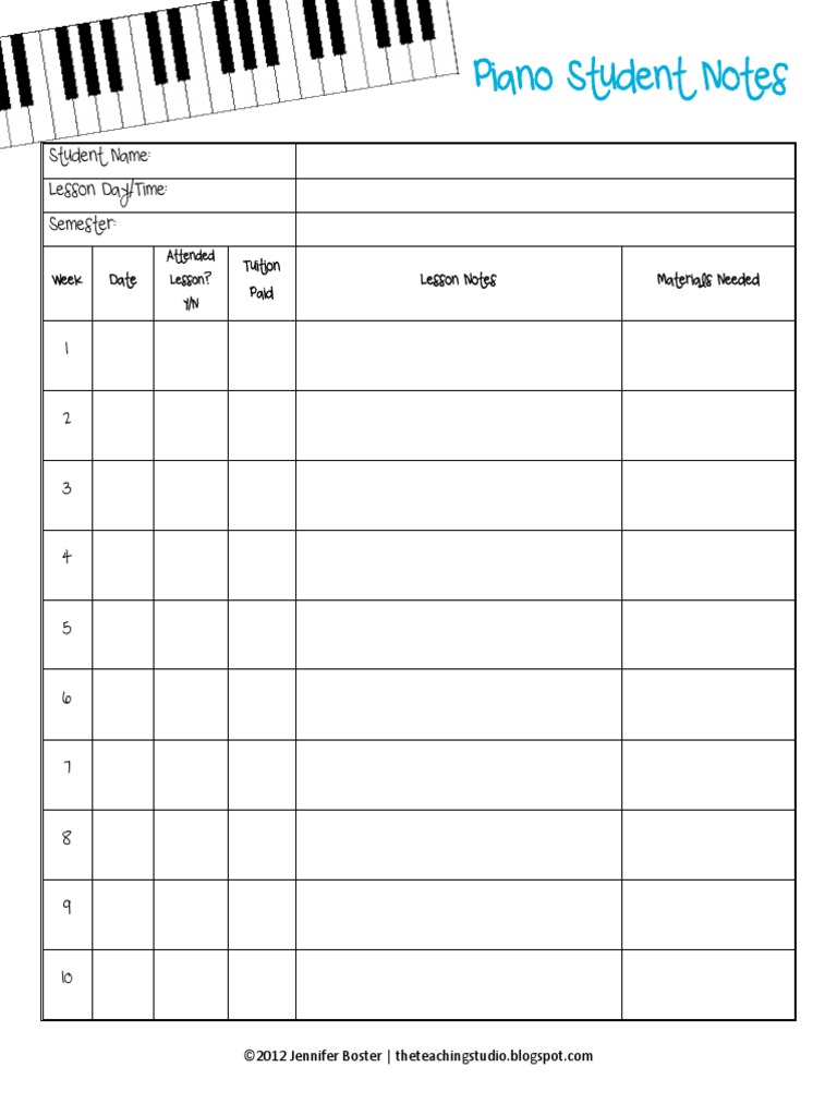 Piano Lesson Student Tracking Sheet | PDF