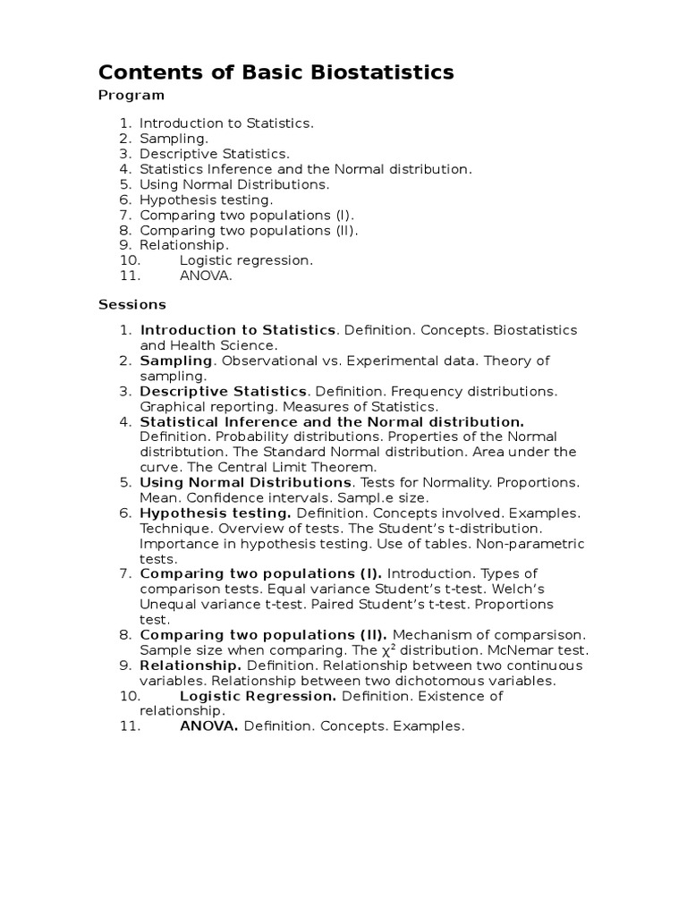 Contents of Basic Biostatistics: Program | PDF