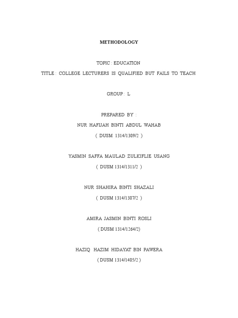 Methodology (Chapter 3) | Sampling (Statistics) | Correlation And Dependence