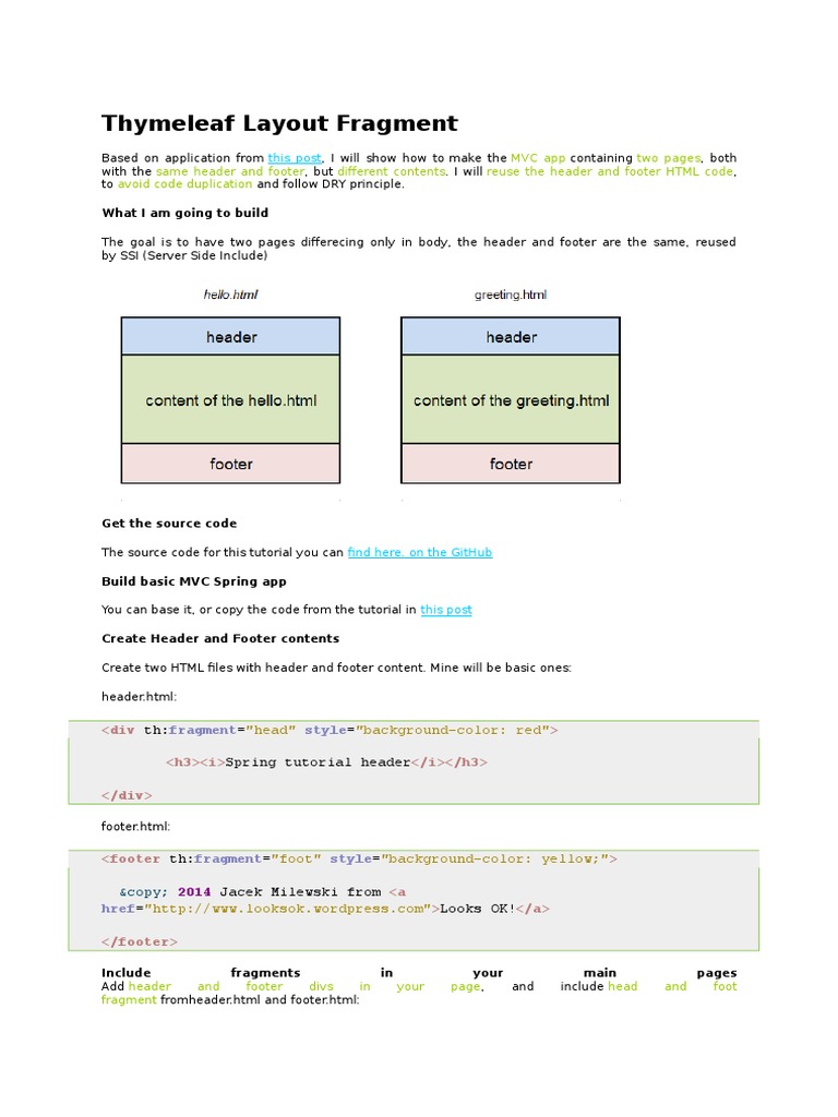 Thymeleaf Layout Fragment Using Header and Footer | PDF