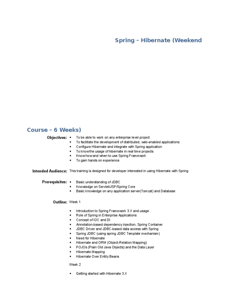 Spring Hibernate Weekend Pdf