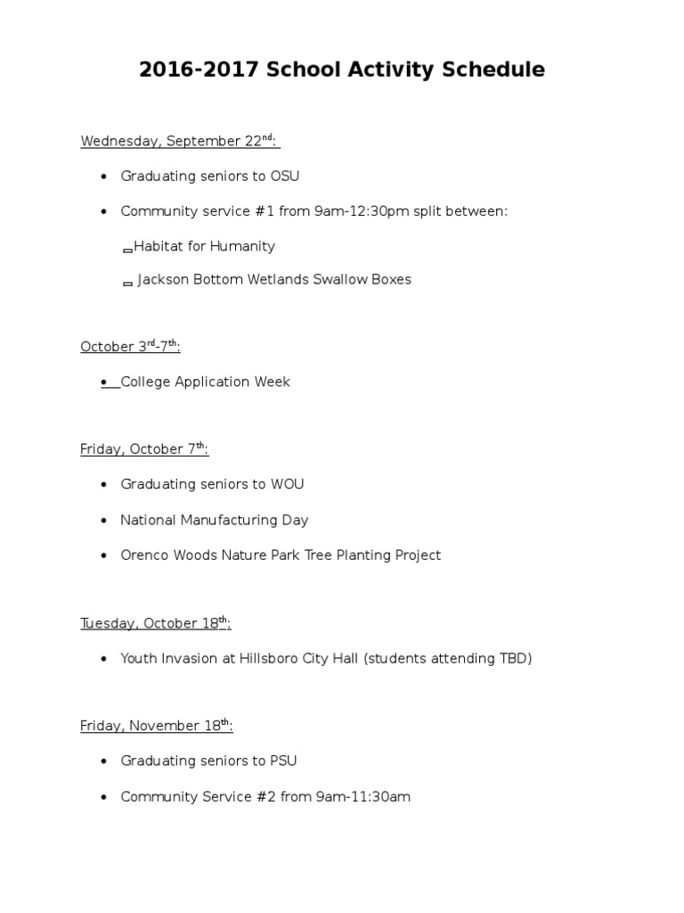 Weebly Activity Schedule | PDF