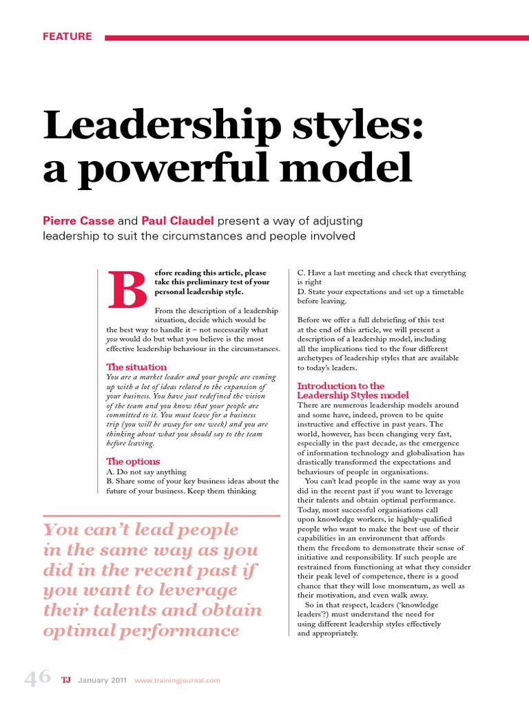 SKOLKOVO - Pierre CASSE - Leadership Styles A Powerful Model PDF | PDF