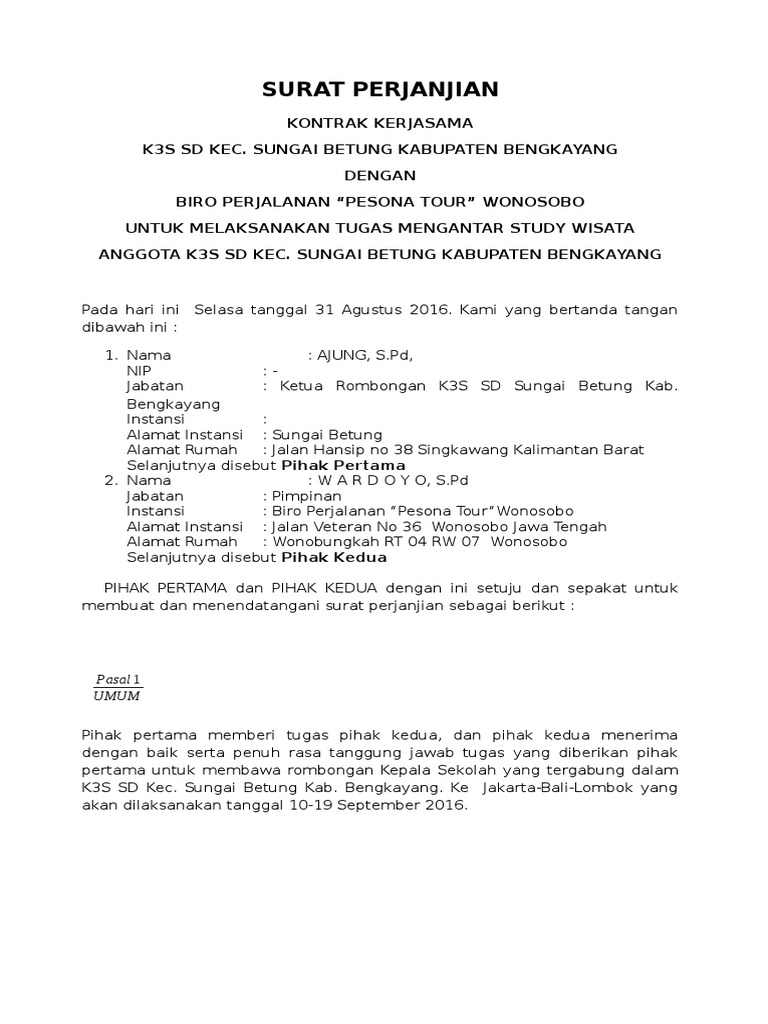 Surat Perjanjian k3s Bengkayang | PDF