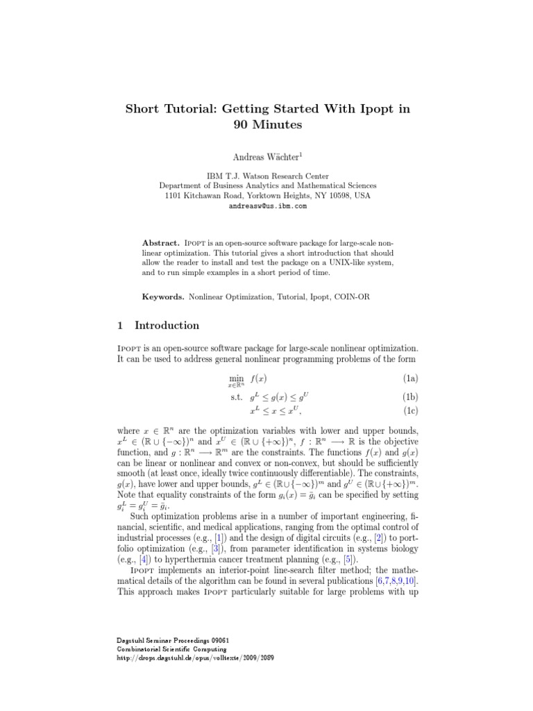 Short Tutorial Ipopt | PDF | Partial Differential Equation | Mathematical Optimization