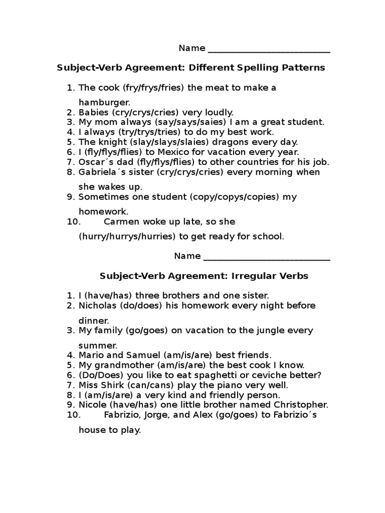 Subject Verb Agreement Present Tense | PDF | Cooking, Food & Wine ...