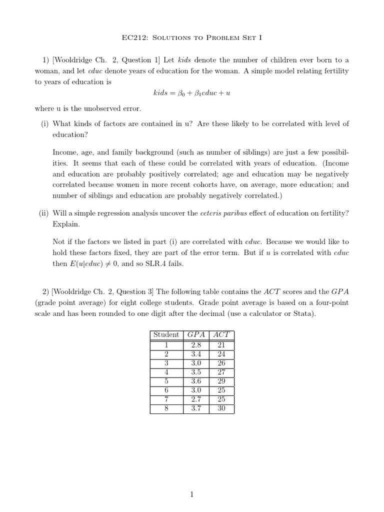 Solutions To Problem Set 1 | PDF | Coefficient Of Determination ...