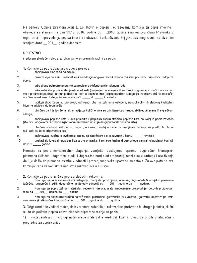 Uputstvo Za Popis | PDF