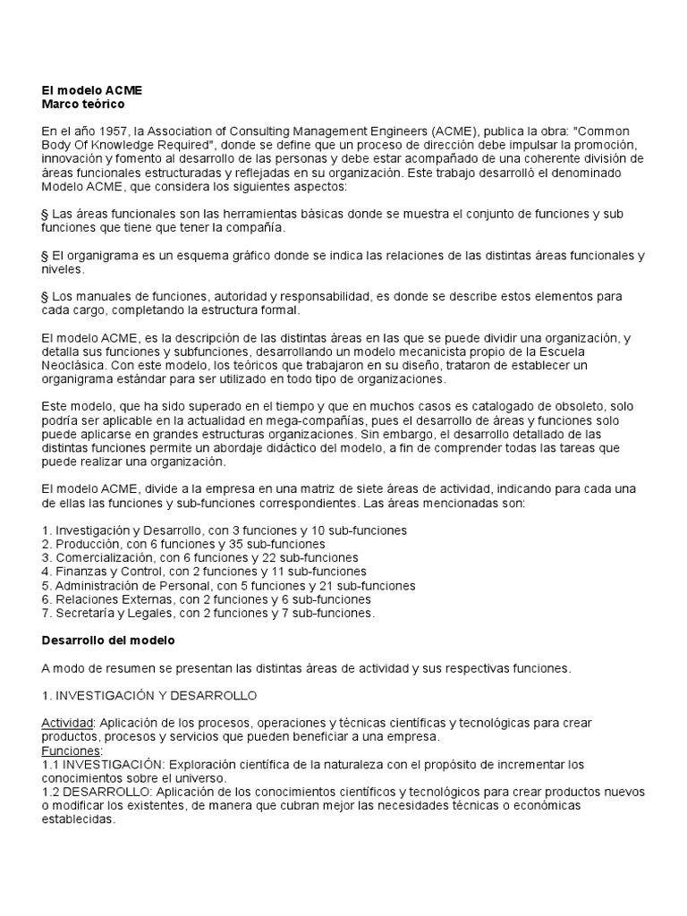 El Modelo ACME | PDF | Planificación | Calidad (comercial)