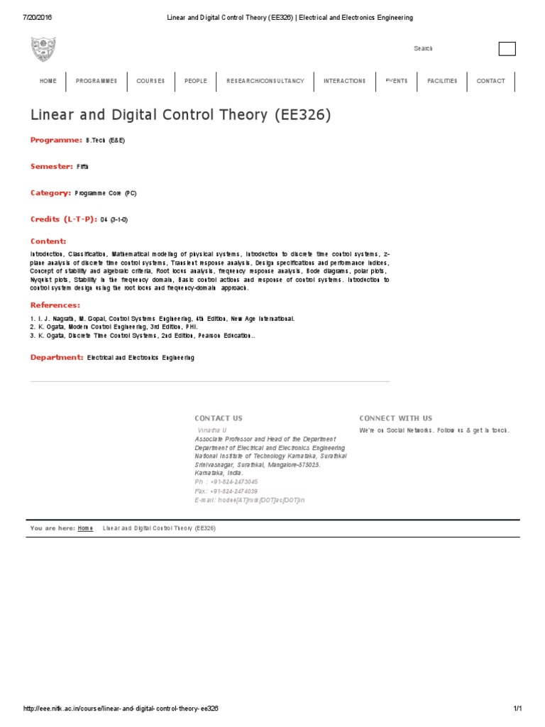 Linear and Digital Control Theory (EE326) - Electrical and Electronics ...